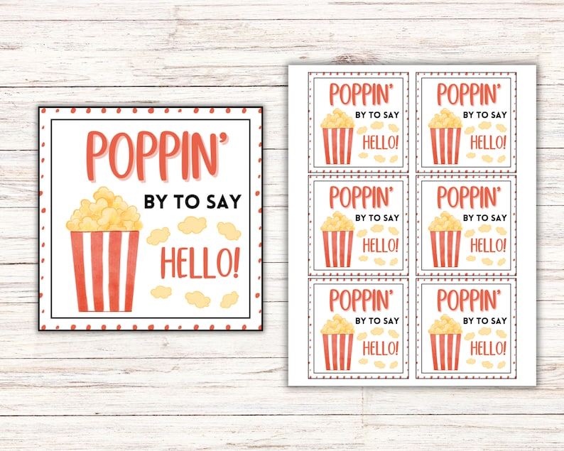 Poppin' by Popcorn Gift Tags: Printable Hello Tags (digital Download ...