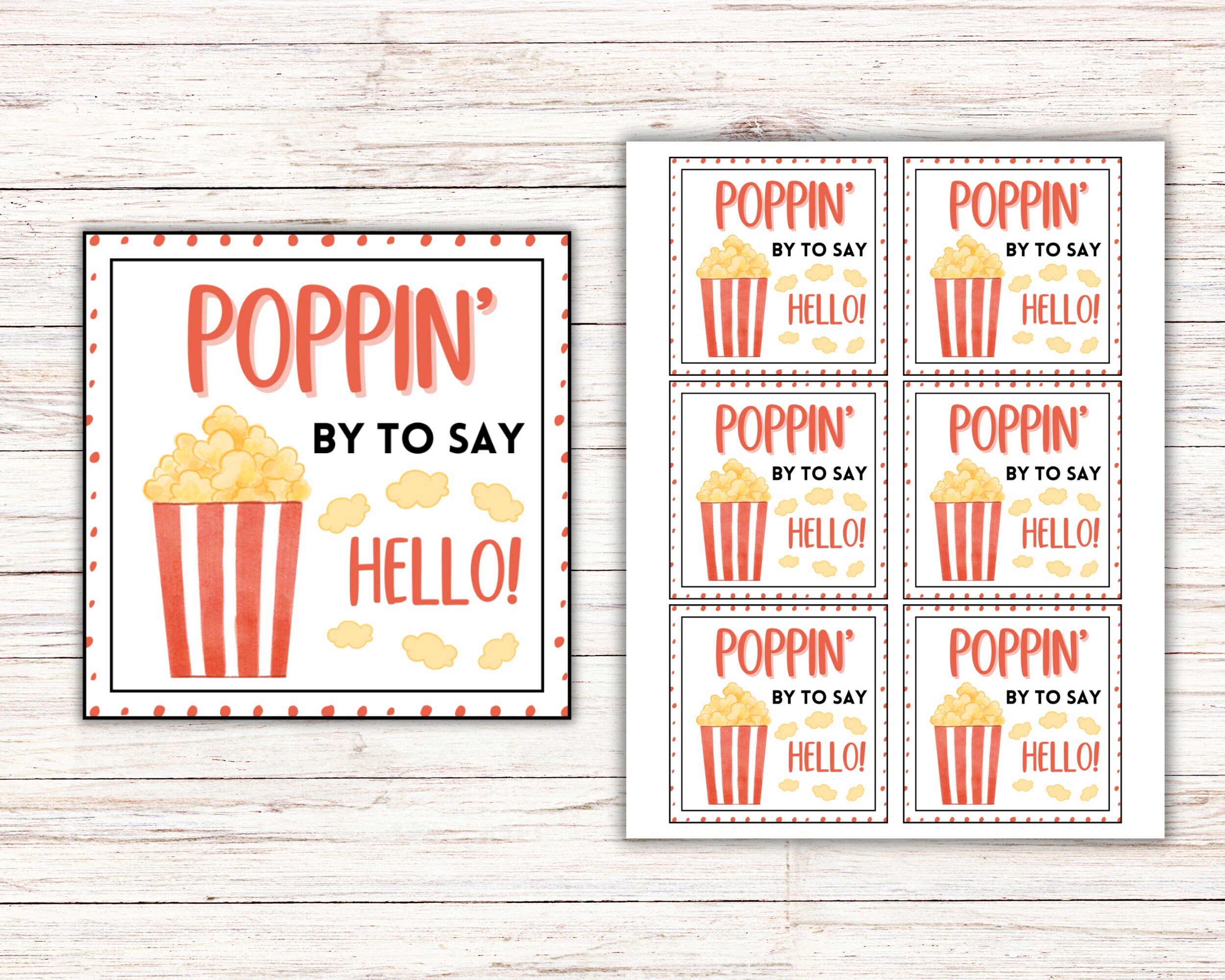 Poppin' by Popcorn Gift Tags: Printable Hello Tags (digital Download ...