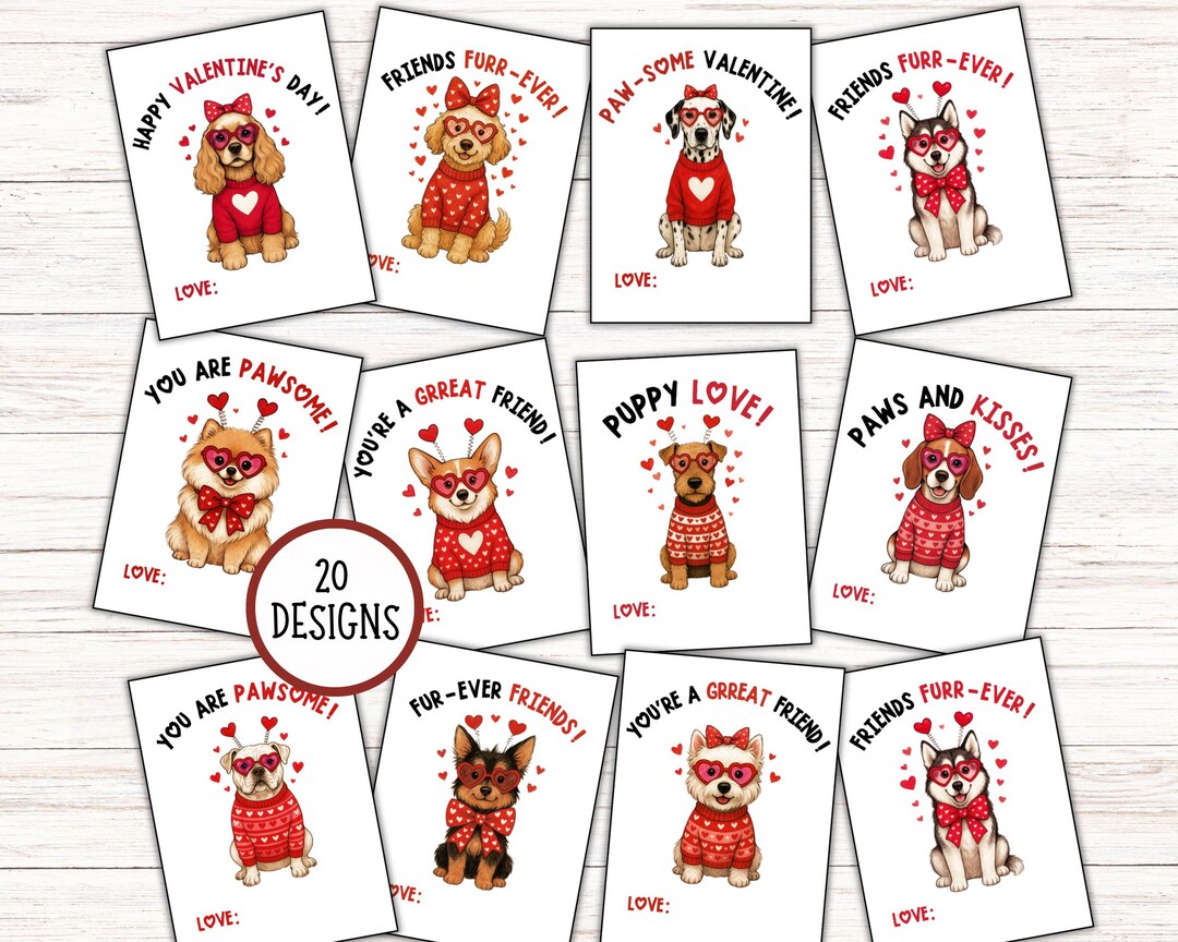 Dog Valentine Cards Printable | Editable Puppy Valentines | Classroom ...