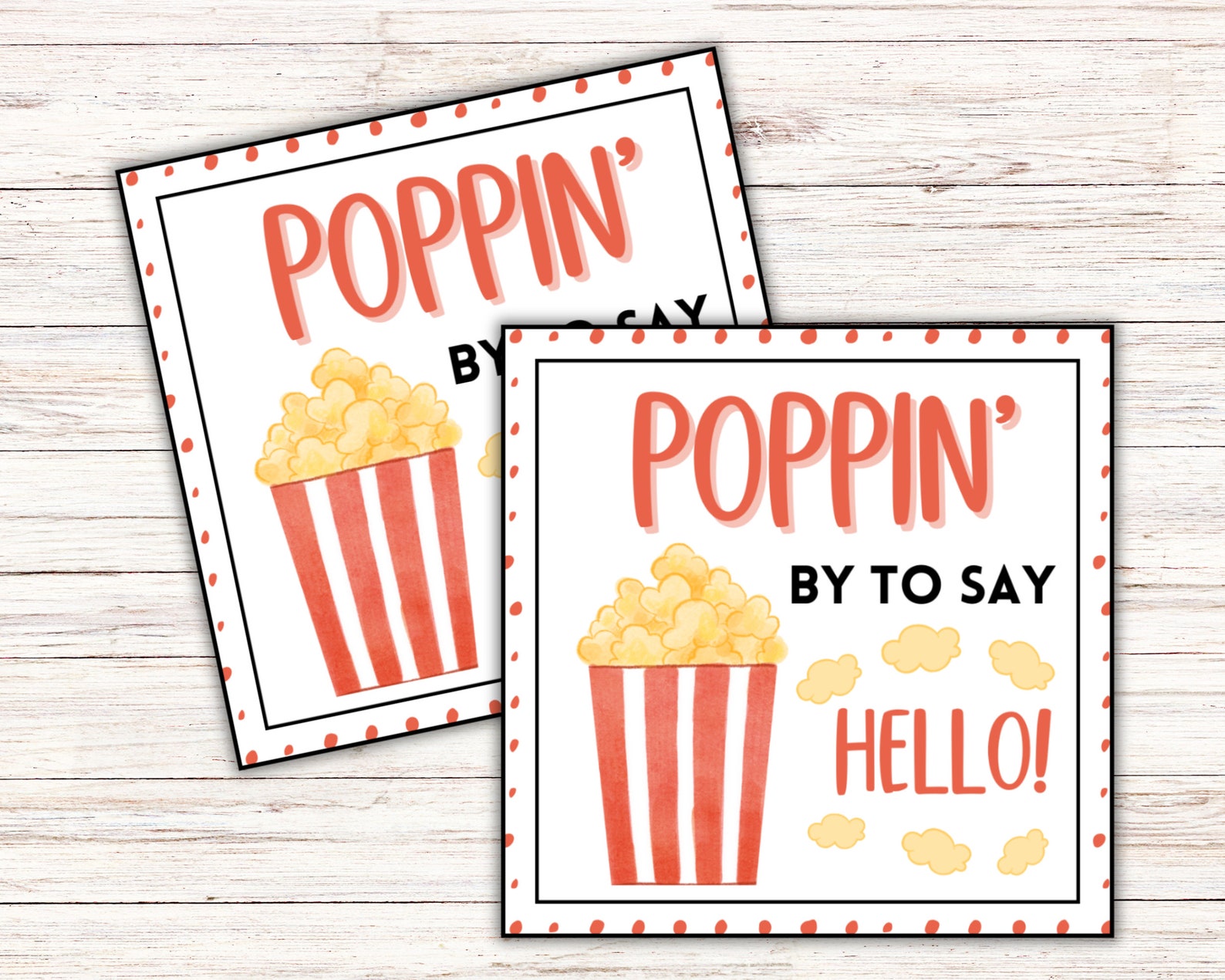 Poppin' by Popcorn Gift Tags: Printable Hello Tags (digital Download ...