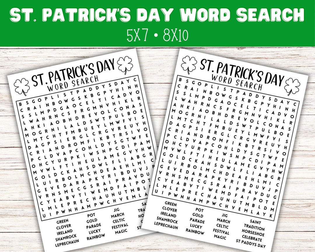 St. Patrick's Day Word Search, Classroom Game, Holiday Activity, Party ...
