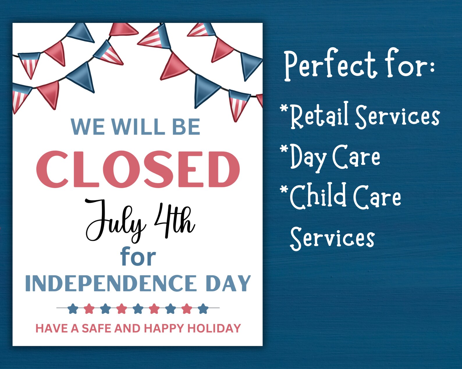 Printable Closed for July 4th Sign, Independence Day Decor (PDF & JPG ...