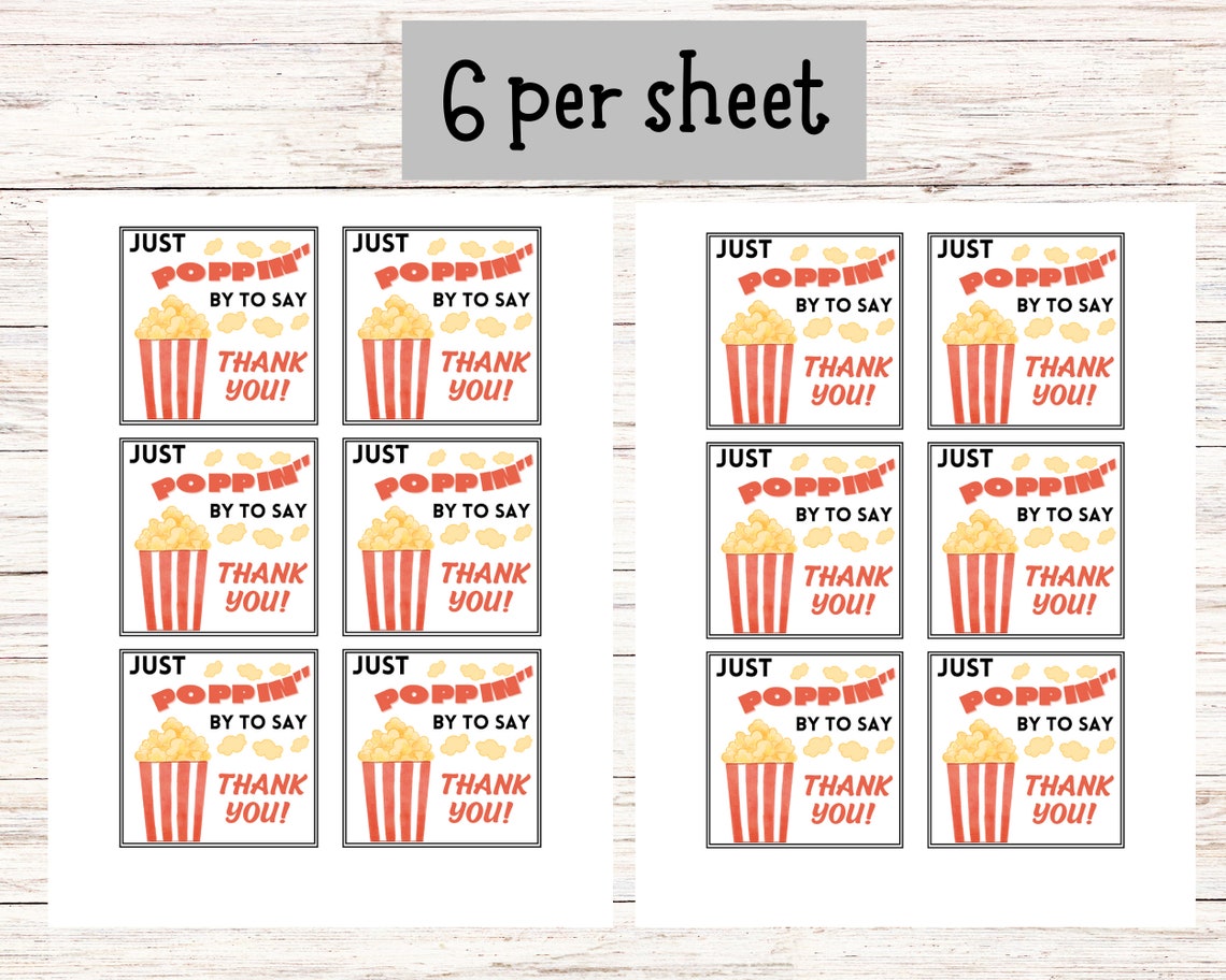 Just Poppin' by to Say Thank You Printable Gift Tags - Set of 24 ...