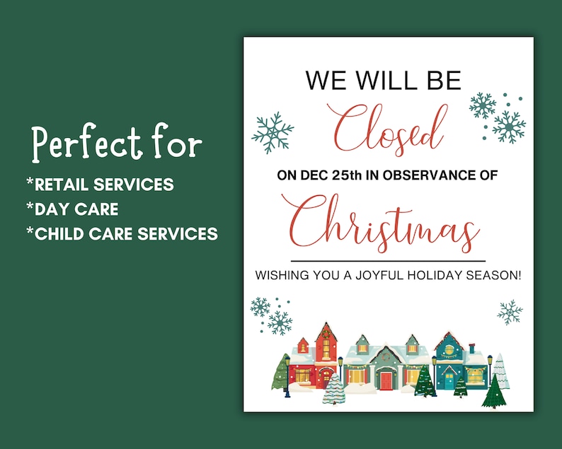 Closed for Christmas Eve & Christmas Printable Sign, 8x10 - Etsy