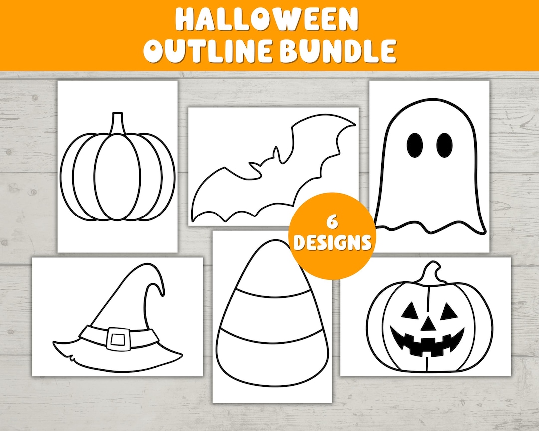 Halloween Outline Template Bundle – 6 Printable Designs, 4 Sizes ...