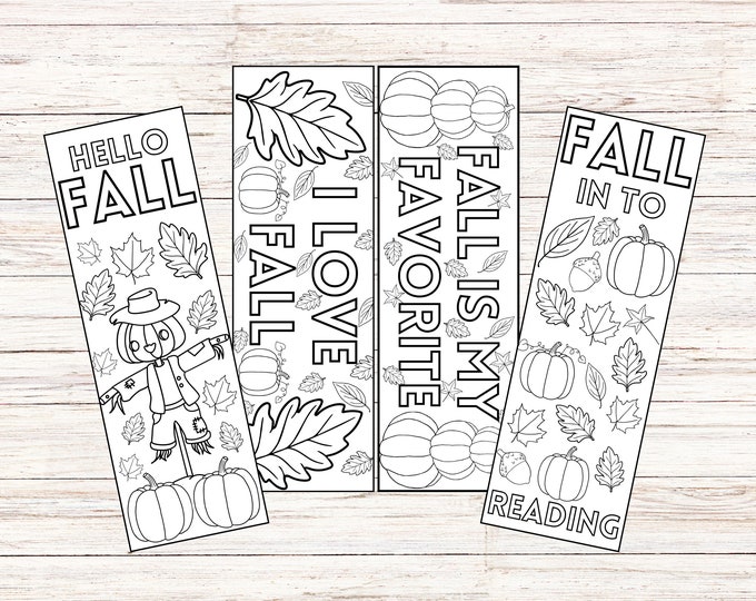 Printable Fall Color Your Own Bookmarks - Set of 4,instant Digital ...