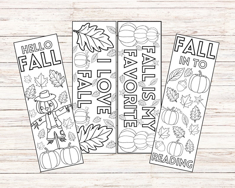 Printable Fall Color Your Own Bookmarks - Set of 4,instant Digital ...
