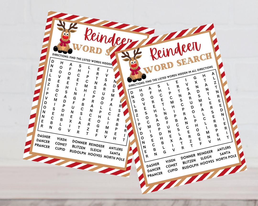 Reindeer Word Search Puzzle: Holiday Kids Activity (digital Download ...