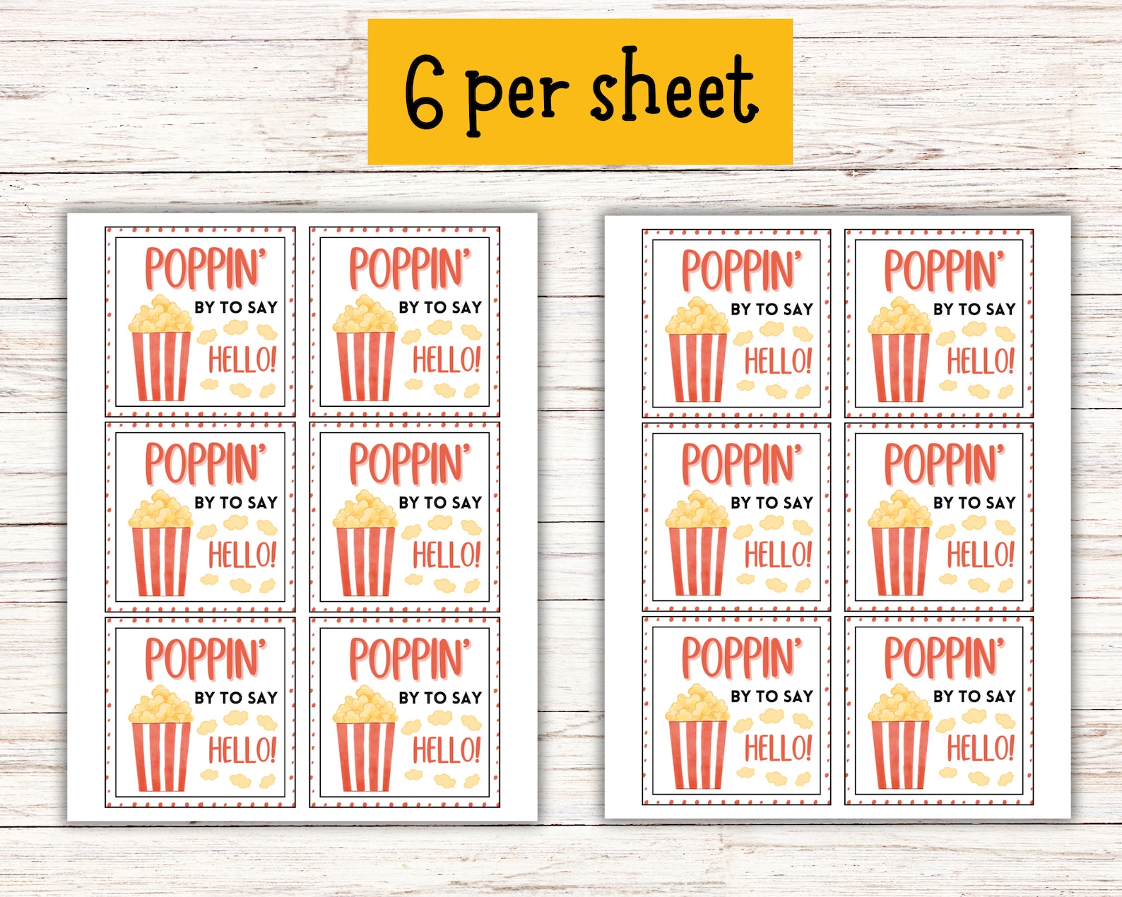 Poppin' by Popcorn Gift Tags: Printable Hello Tags (digital Download ...