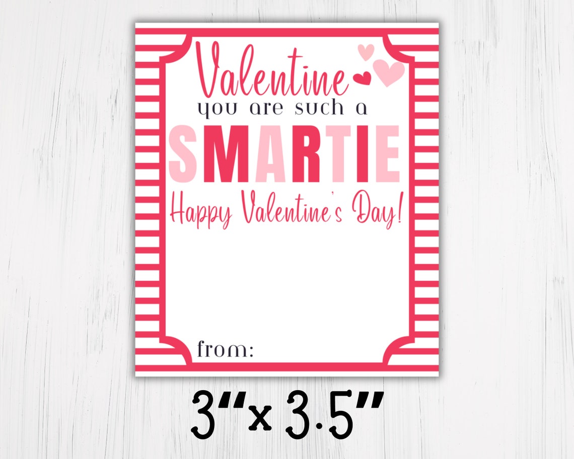Smartie Valentine's Day Tag Printable: Kids School Cards (PDF) - Etsy