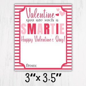 Smartie Valentine's Day Tag Printable: Kids School Cards (PDF) - Etsy