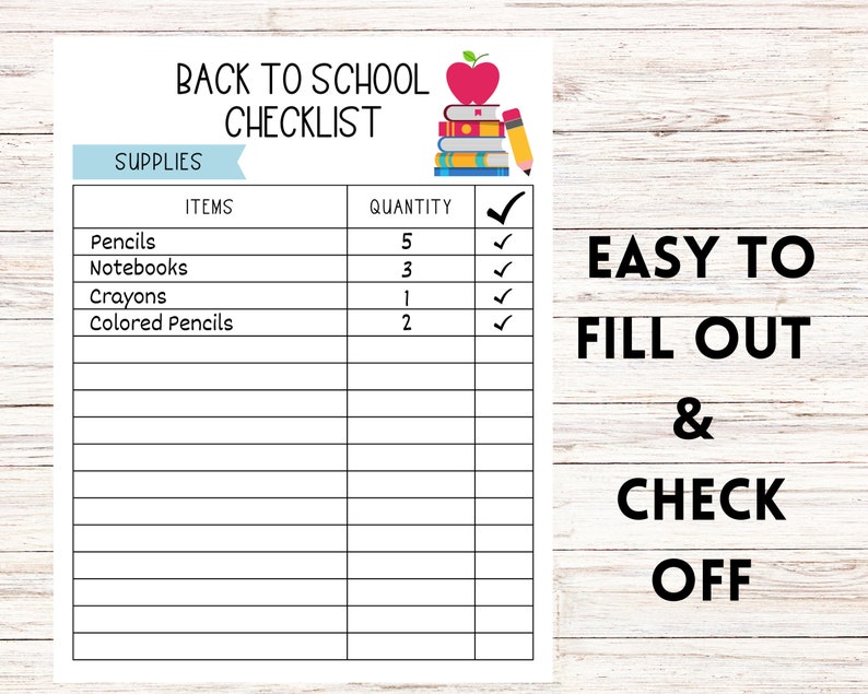 Back to School Printable Checklist, INSTANT DOWNLOAD, School Supply ...