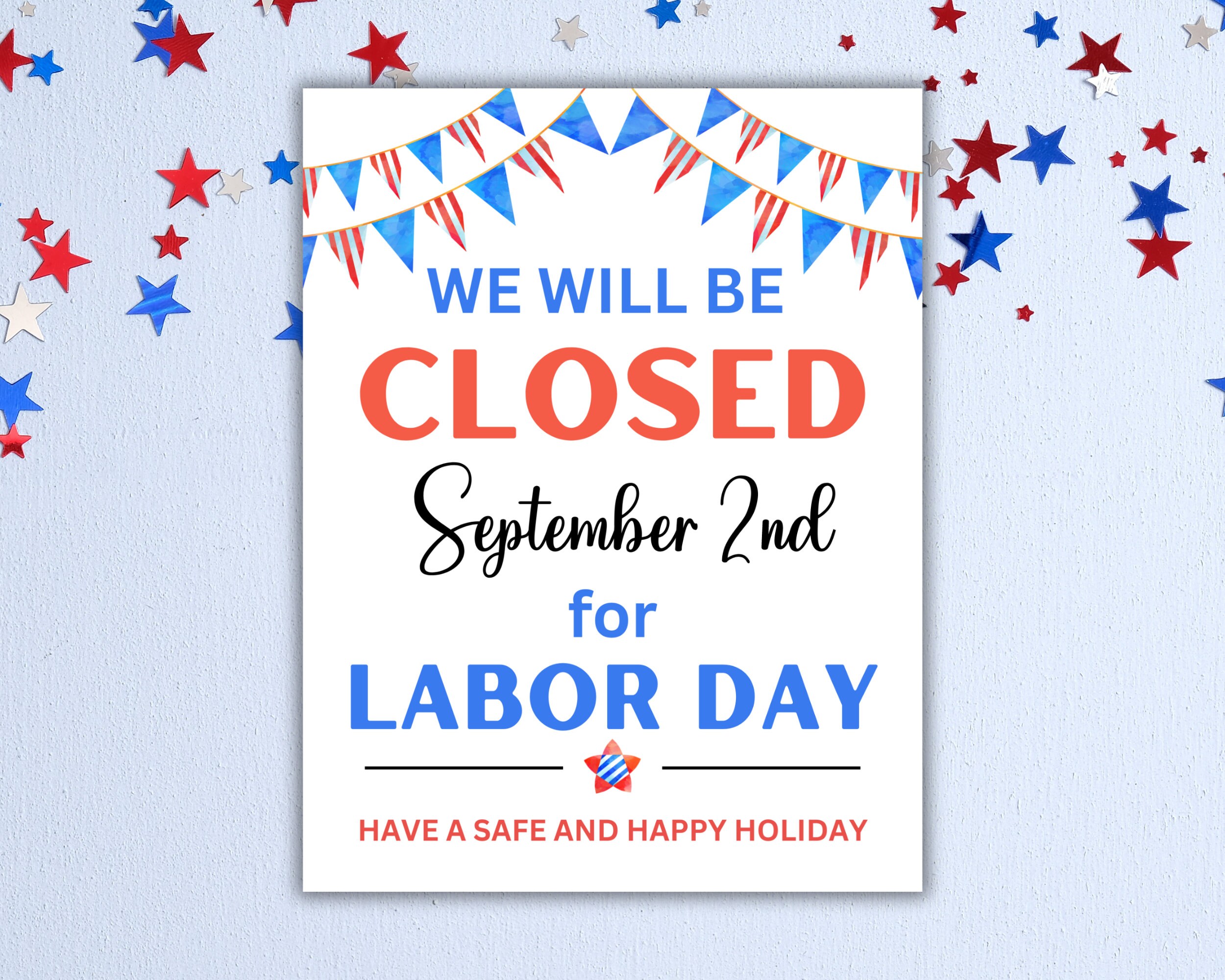 Closed for Labor Day Printable Sign, INSTANT DOWNLOAD, Pdf, Jpg ...