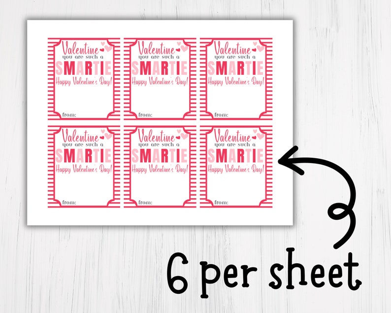 Smartie Valentines Day Printable Tag Bundle, School Valentines Cards ...