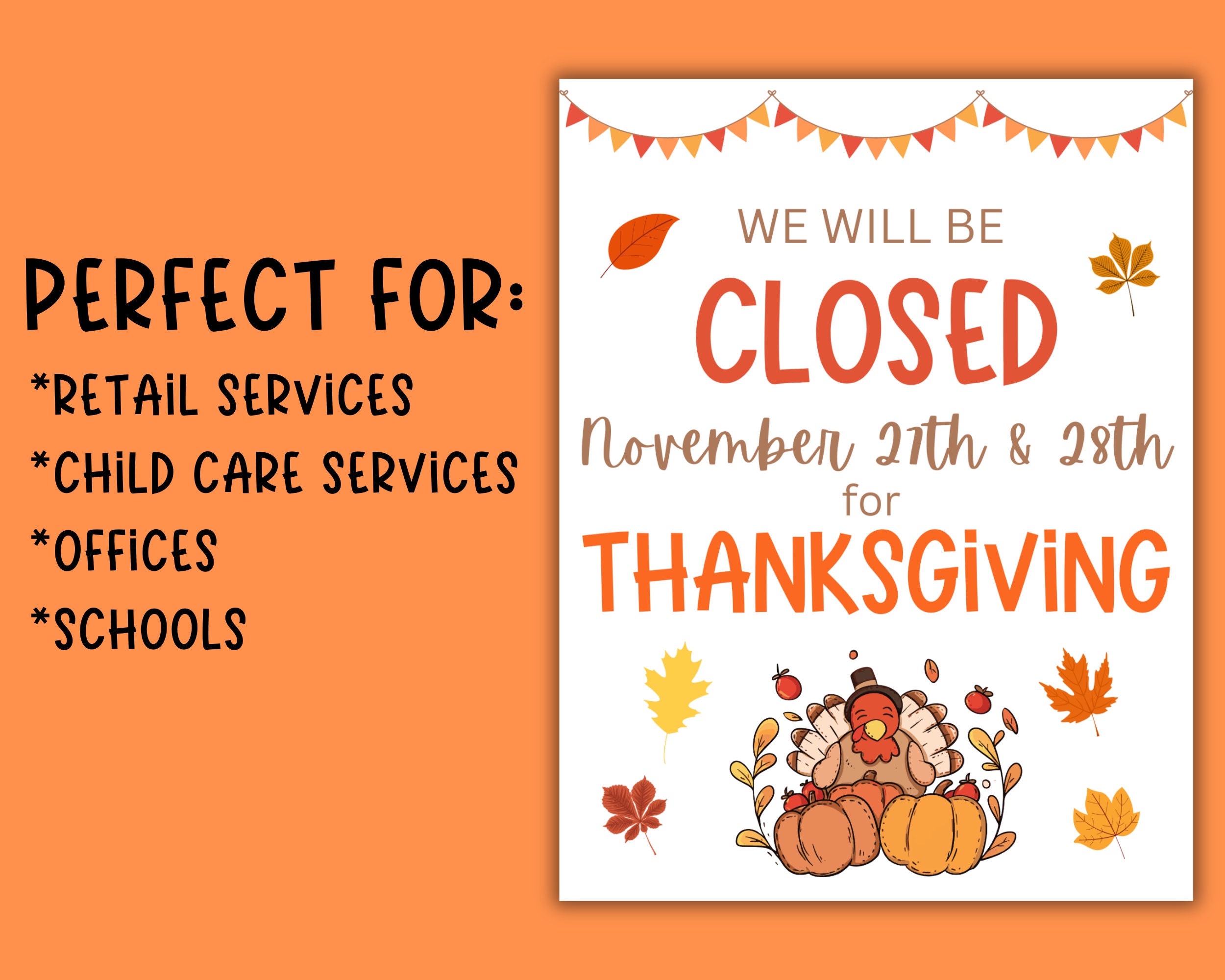 Closed for Thanksgiving Sign | Printable PDF & JPG | Fall Décor ...