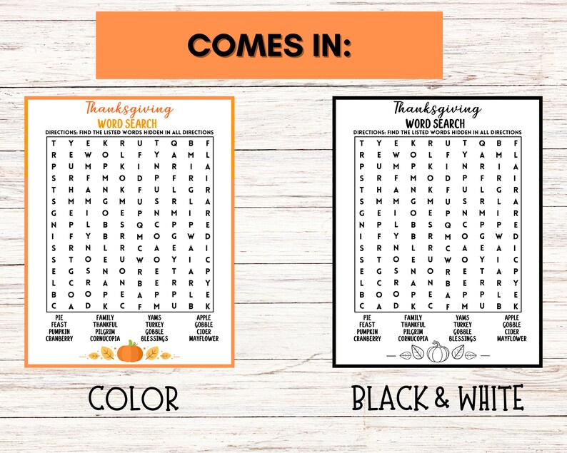 Thanksgiving Word Search Game: Classroom Activity (digital Download) - Etsy