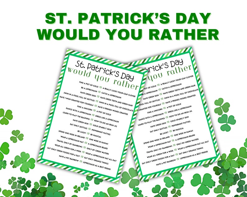 St. Patrick's Day Would You Rather Game: Fun for Kids & Adults (PDF) - Etsy