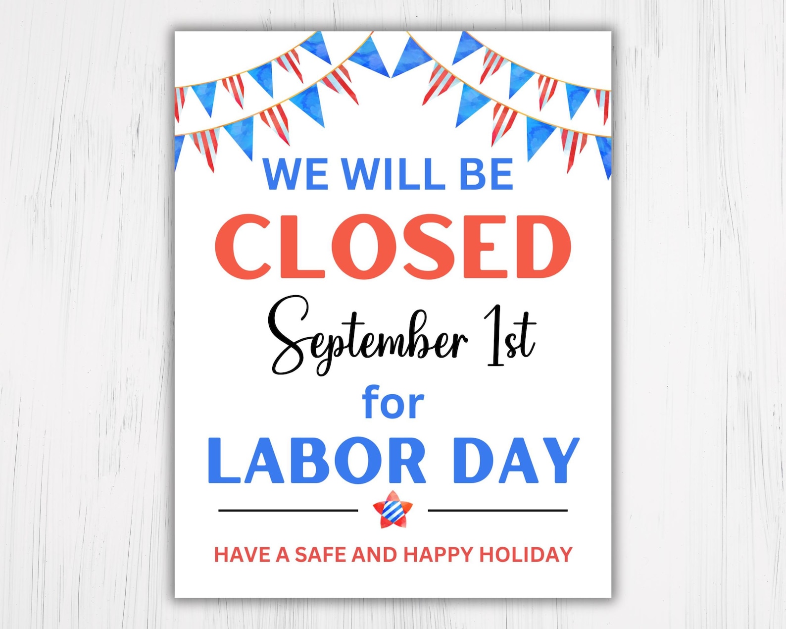 Closed for Labor Day Printable Sign: Business Holiday Notice (PDF, JPG ...