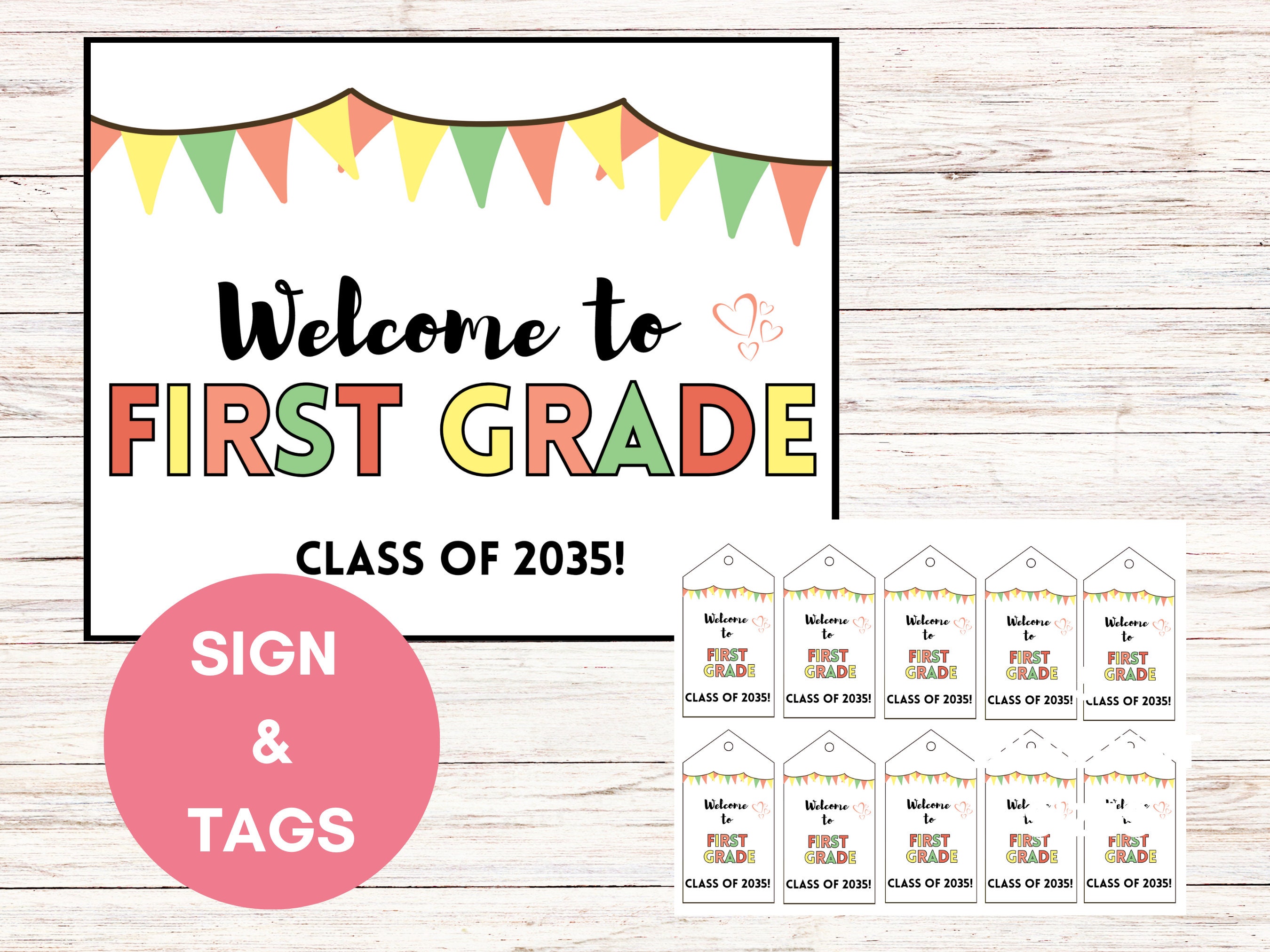 Welcome to First Grade Sign & Tags: Classroom Decor (digital Download ...