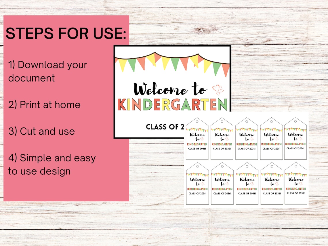 Welcome to Kindergarten Sign & Gift Tags: Printable Back to School ...
