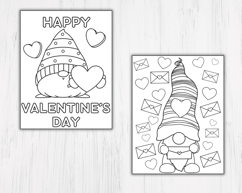 Valentine Gnome Coloring Pages: Fun Activity Craft (printable PDF) - Etsy