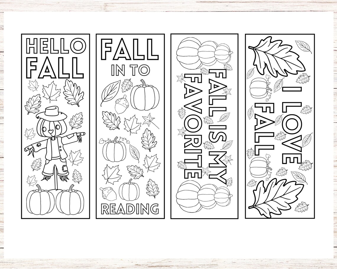 Printable Fall Color Your Own Bookmarks - Set of 4,instant Digital ...