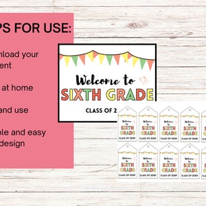 Welcome to Sixth Grade Sign and Tags - Classroom Decor - Digital ...