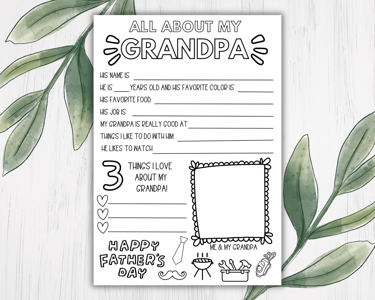 All About My Grandpa Questionnaire Printable - Fun Father's Day or ...
