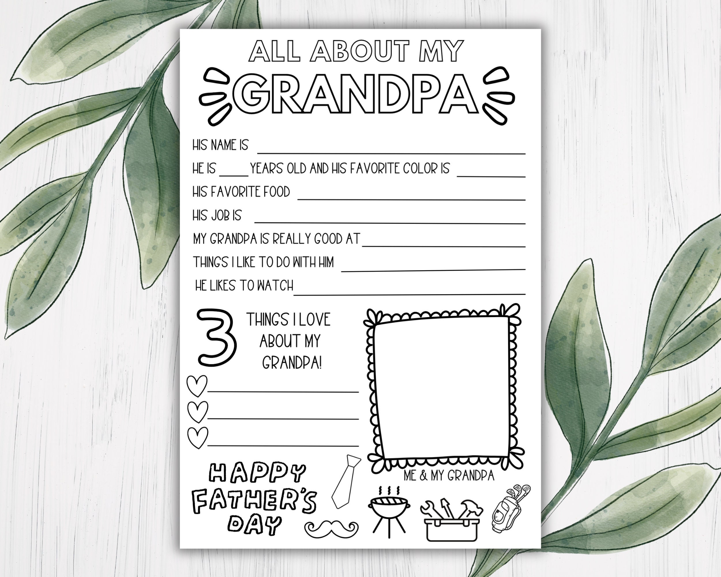 All About My Grandpa Questionnaire Printable Fun Fathers Day Or