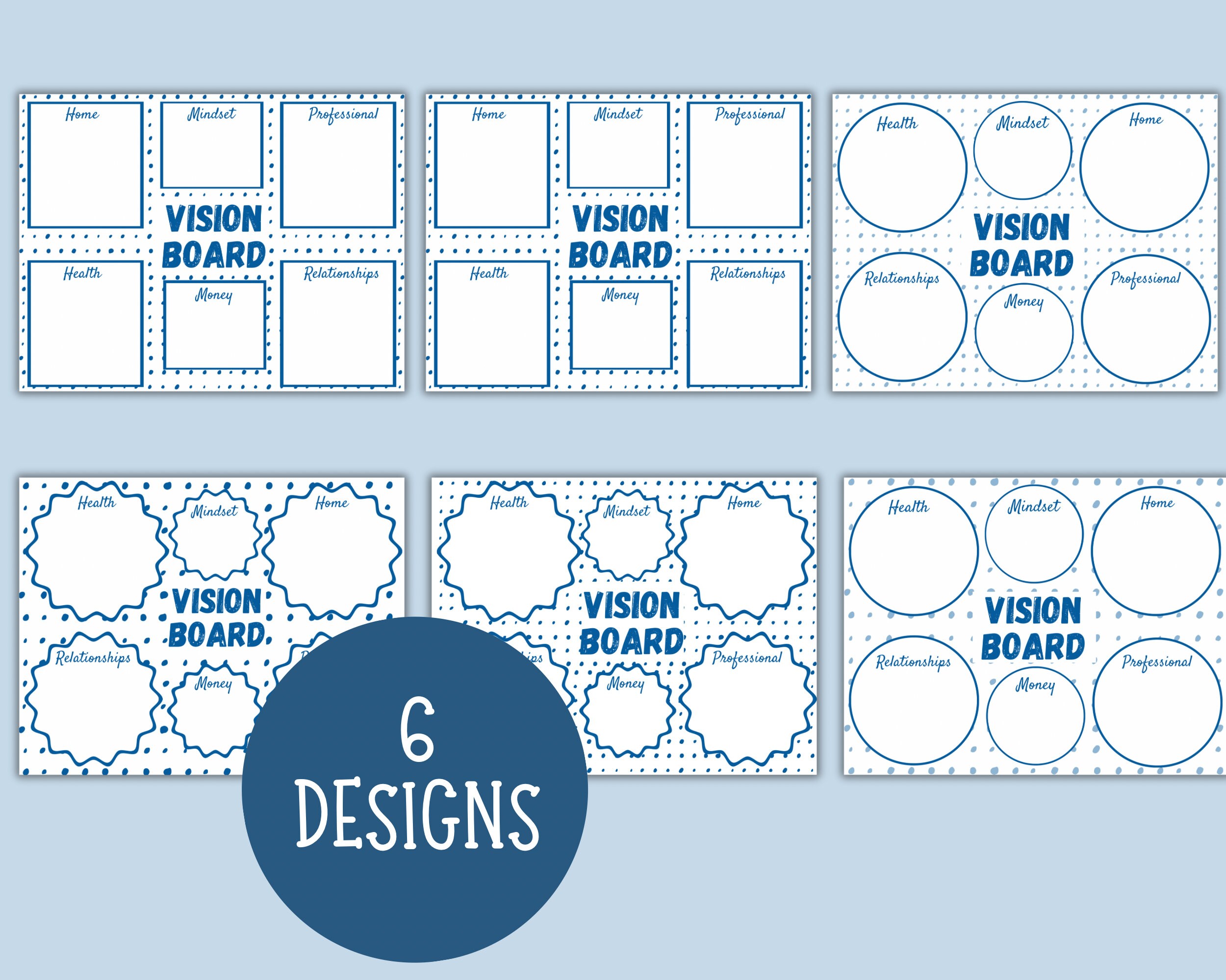 Vision Board Template Printable: 6 Designs, 4 Sizes - New Year ...