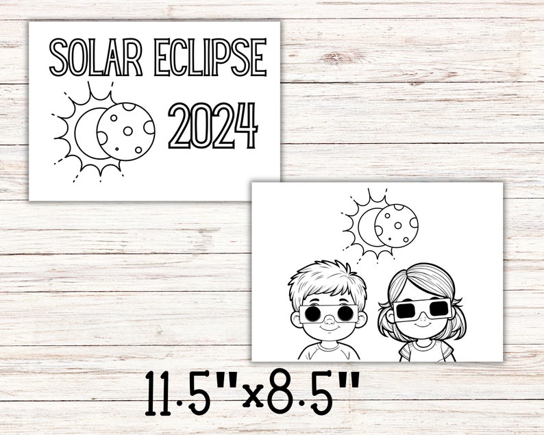 Solar Eclipse Coloring Pages 2024 for Kids, 8x10 and 5x7 Printable Set ...