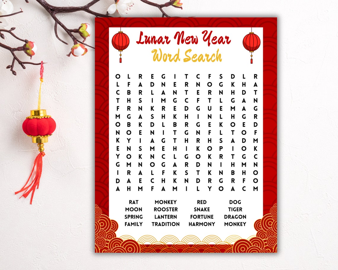 Chinese New Year Word Search, Chinese Zodiac Word Search, Lunar New ...