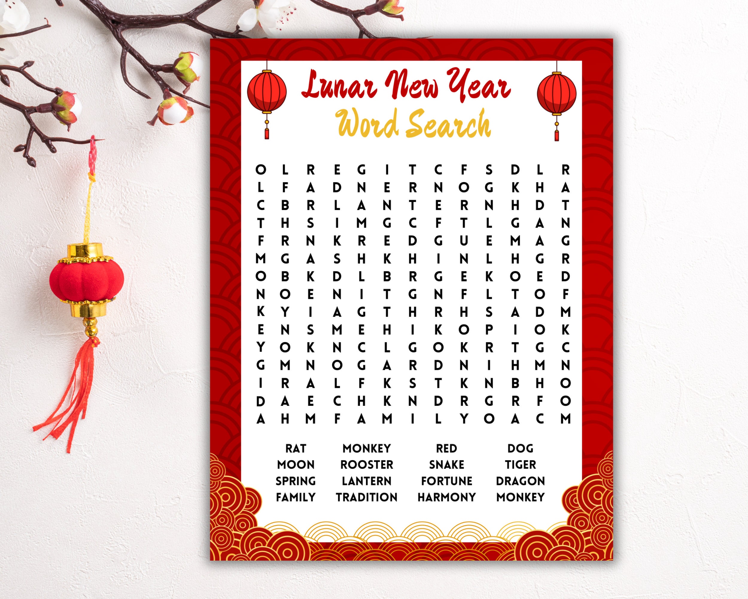 Chinese New Year Word Search, Chinese Zodiac Word Search, Lunar New ...