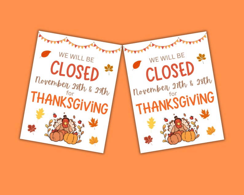 Closed for Thanksgiving Sign | Printable PDF & JPG | Fall Décor ...