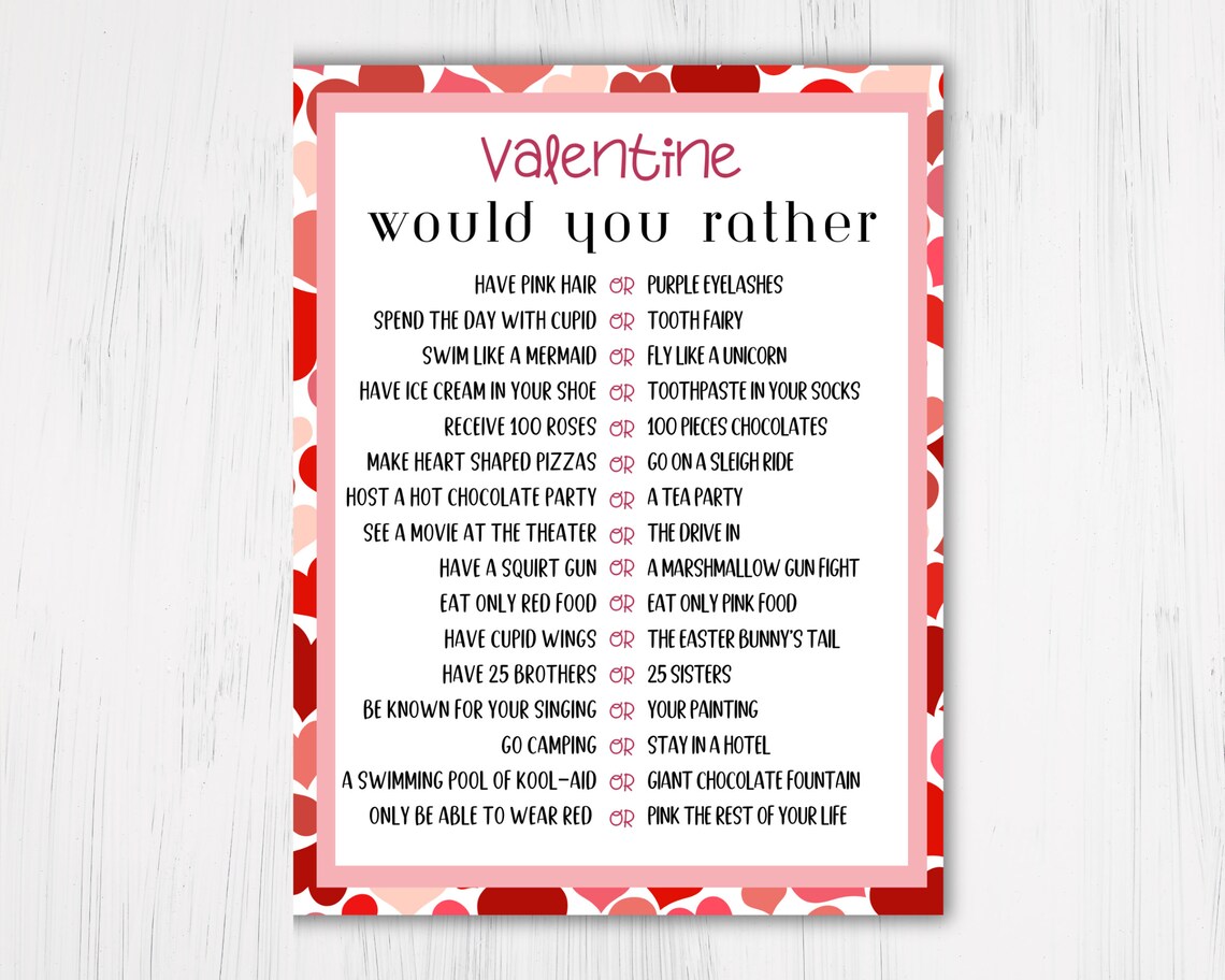 Valentine Would You Rather Game, Valentines Game for Kids, Valentine's ...