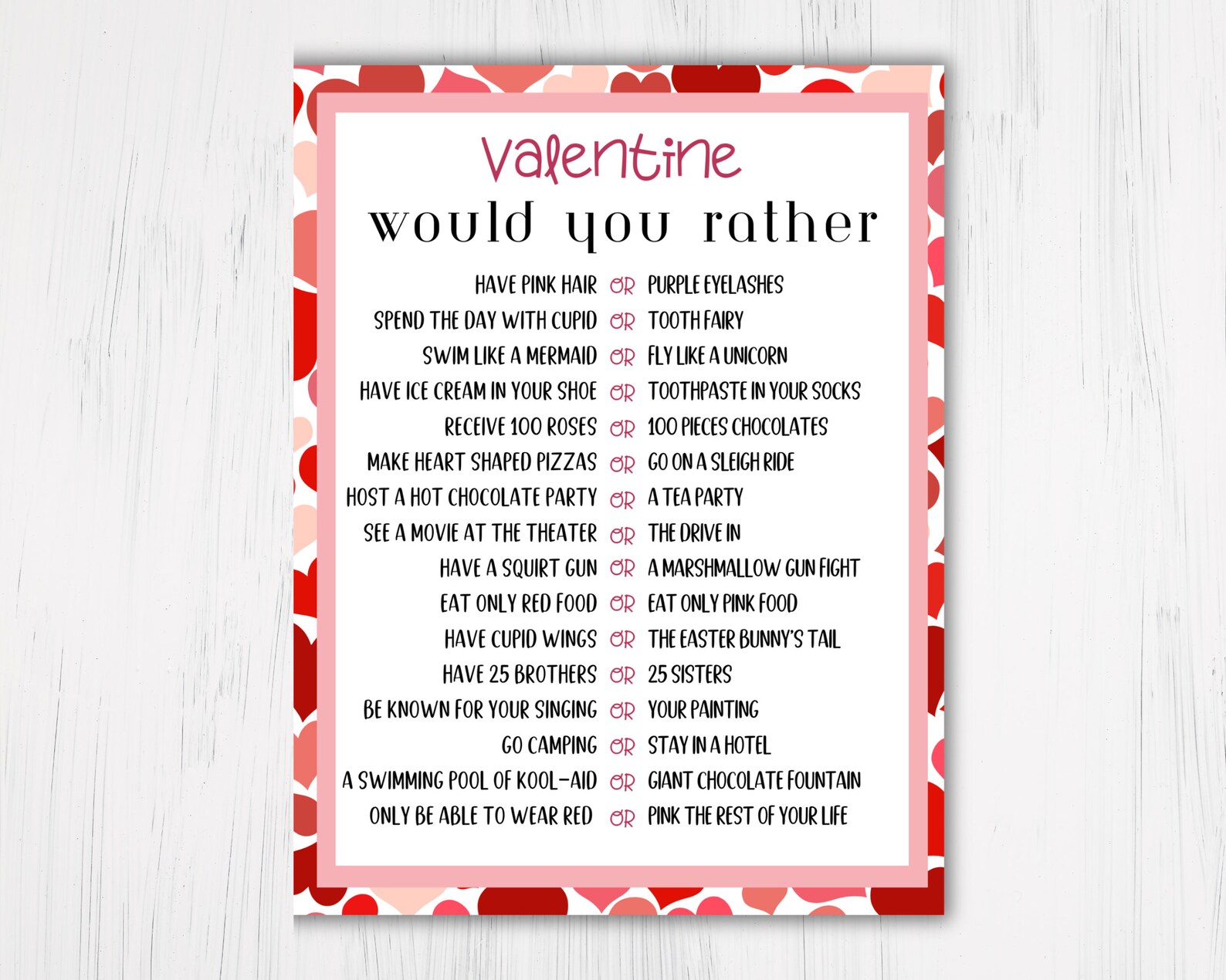 Valentine Would You Rather Game, Valentines Game for Kids, Valentine's ...