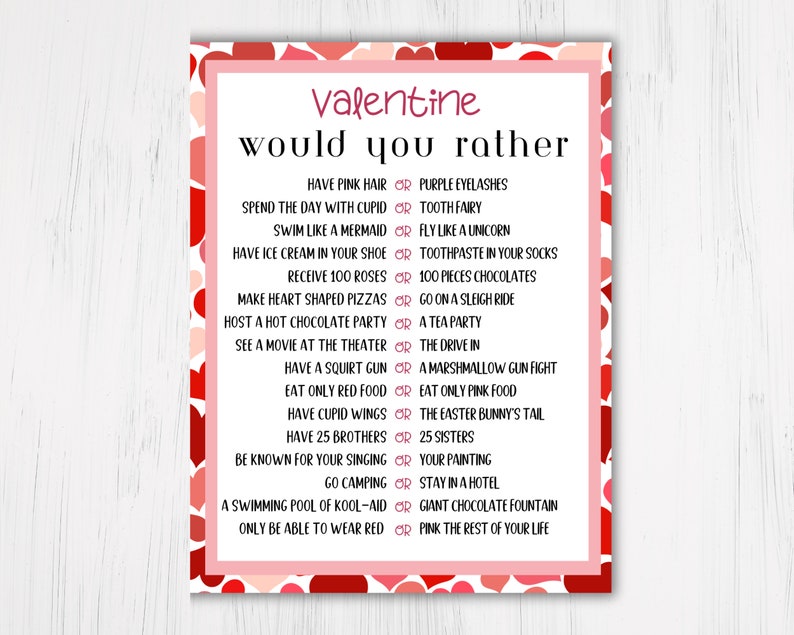 Valentine Would You Rather Game, Valentines Game for Kids, Valentine's ...