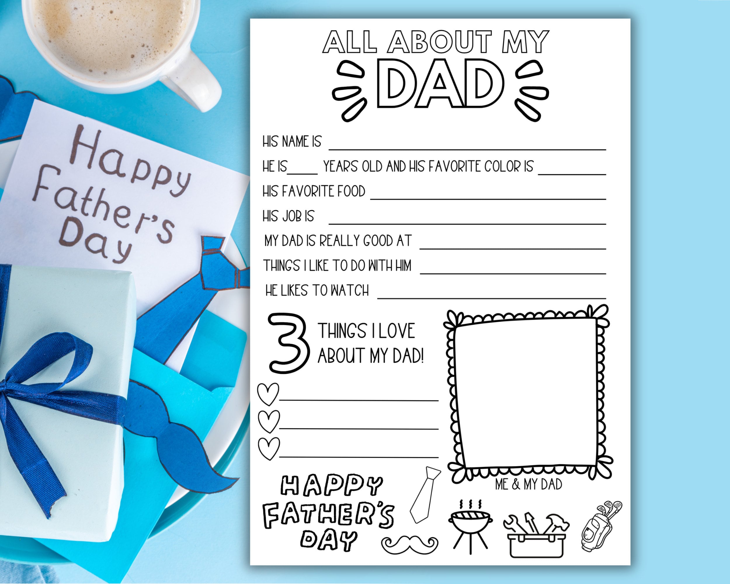 All About Father's Day Printable Questionnaire: Kids Interview Gift ...