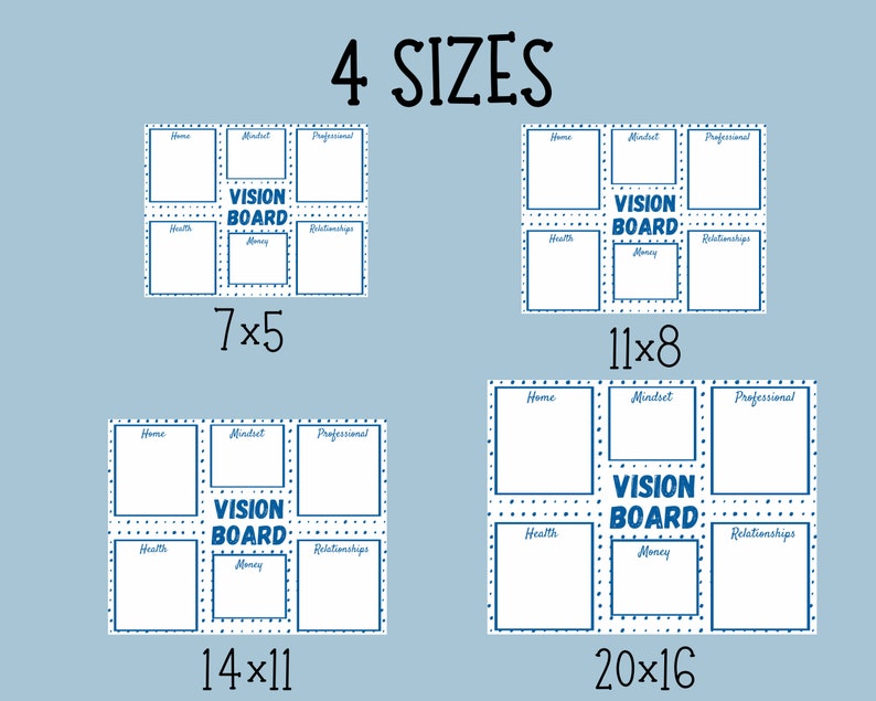 Vision Board Template Printable: 6 Designs, 4 Sizes - New Year ...
