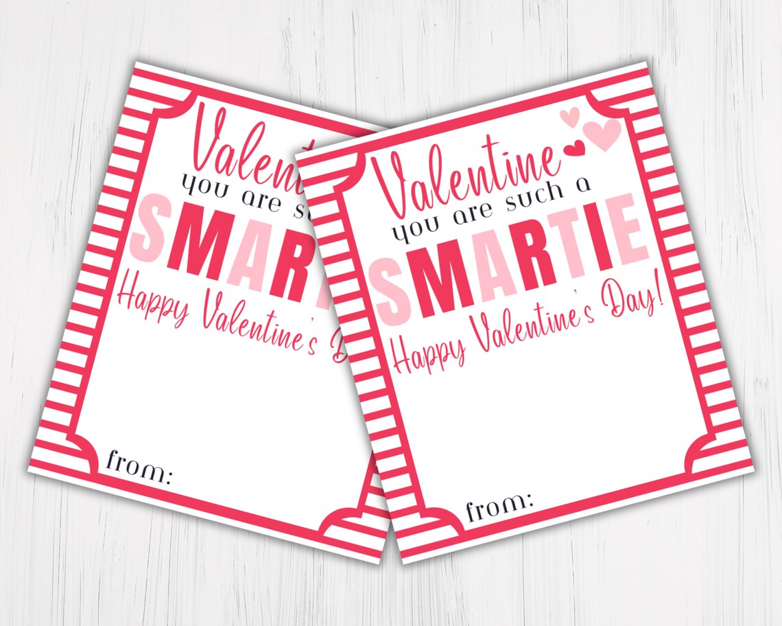 Smartie Valentine's Day Tag Printable: Kids School Cards (PDF) - Etsy