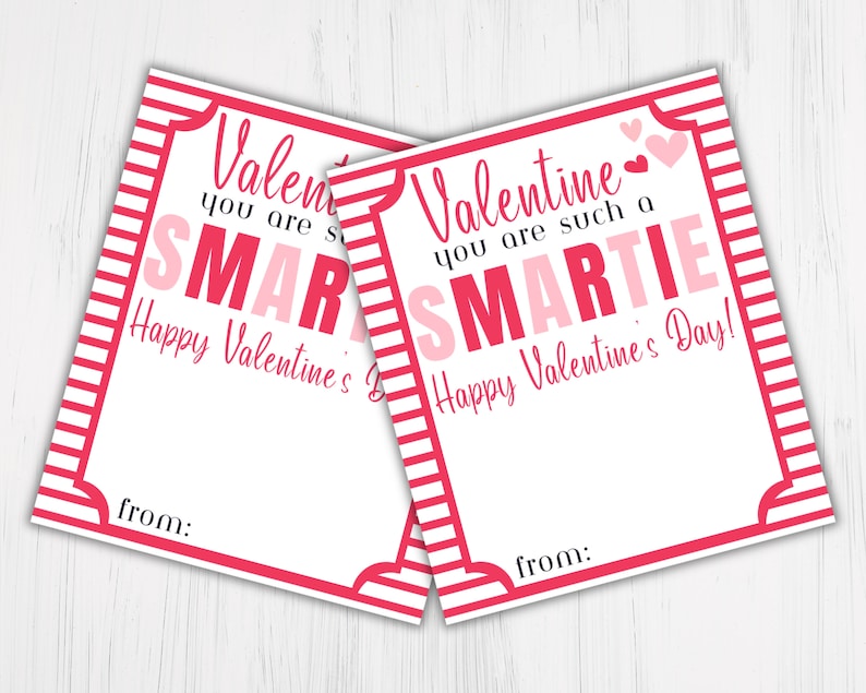 Smartie Valentine's Day Tag Printable: Kids School Cards (PDF) - Etsy