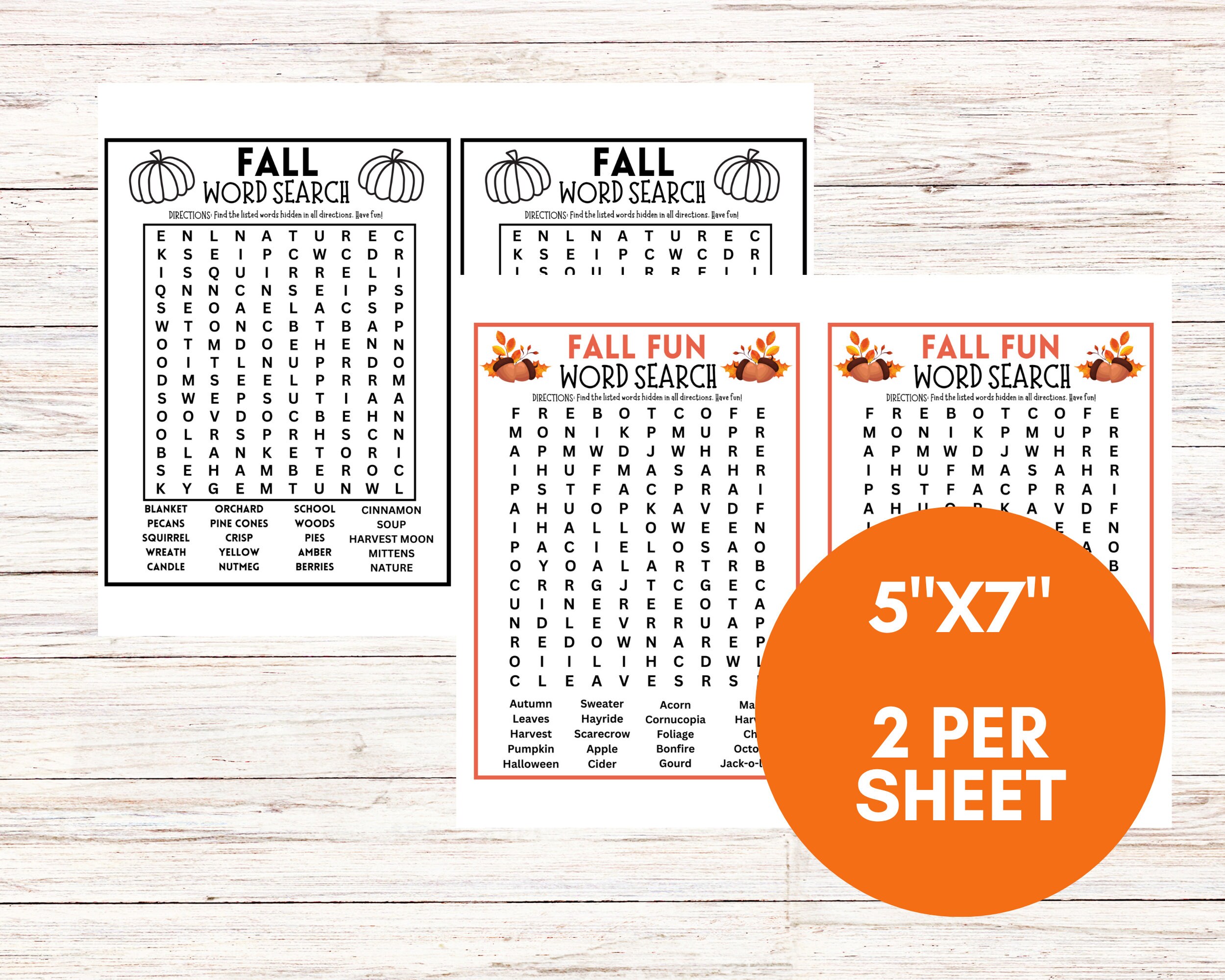 Fall Word Search Bundle, Instant Download, 3 Printable Games, Printable ...