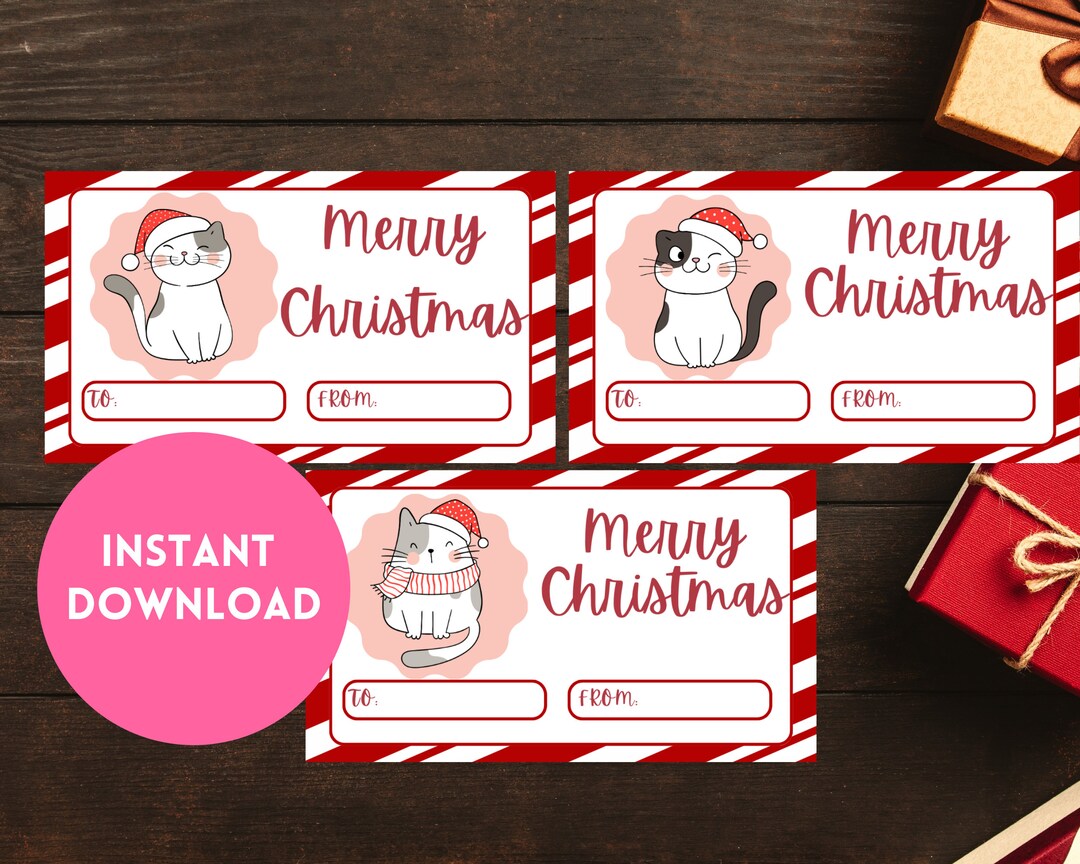 Printable Christmas Cat Gift Tags, Digital Christmas Gift Tags - Etsy