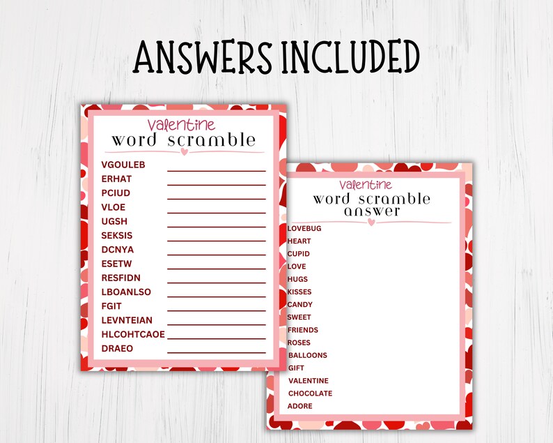 Valentine Word Scramble Printable Game, Fun Brain Teaser for Kids ...