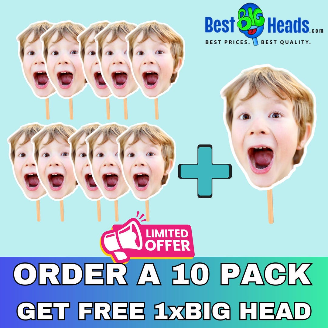 Big Face Party Prop 10pack Big Head on a Stick Wedding & Graduation ...
