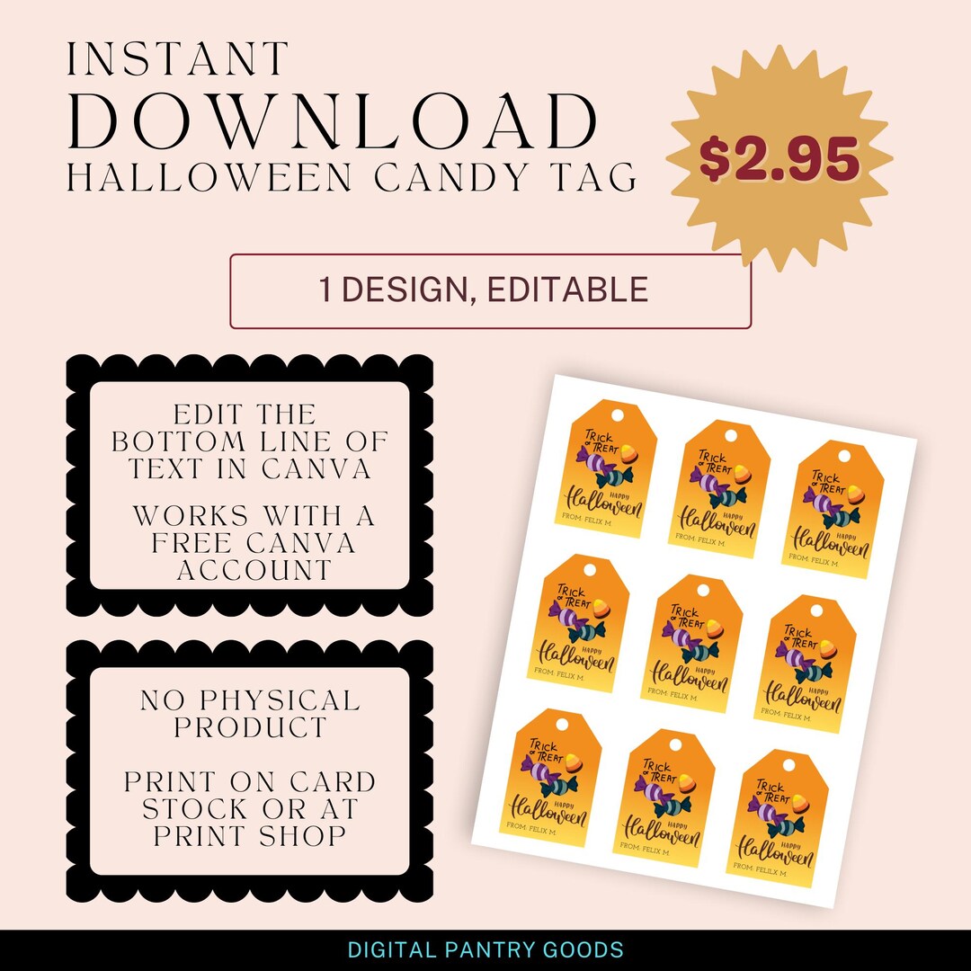 Editable Halloween Candy Tag | Trick or Treat Favor Label | Canva ...