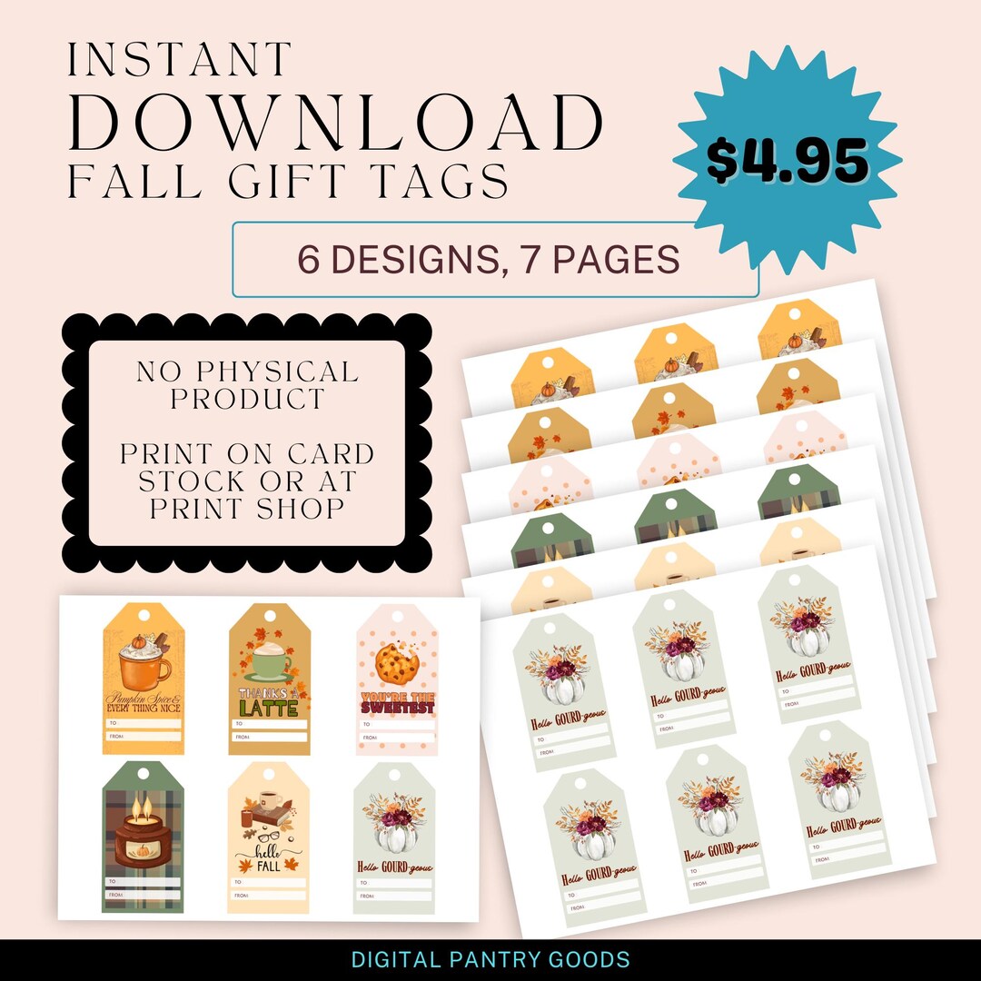 Printable Fall Gift Tags | 6 Designs, 7 Pages | Autumn Bakery Treat ...