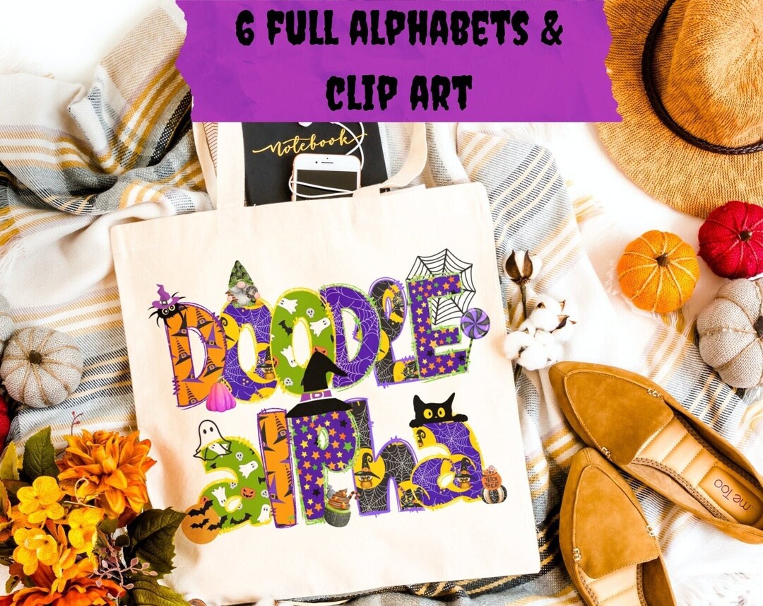 Enchanting Halloween Doodle Alpha Bundle With Clip Art, PNG Files ...
