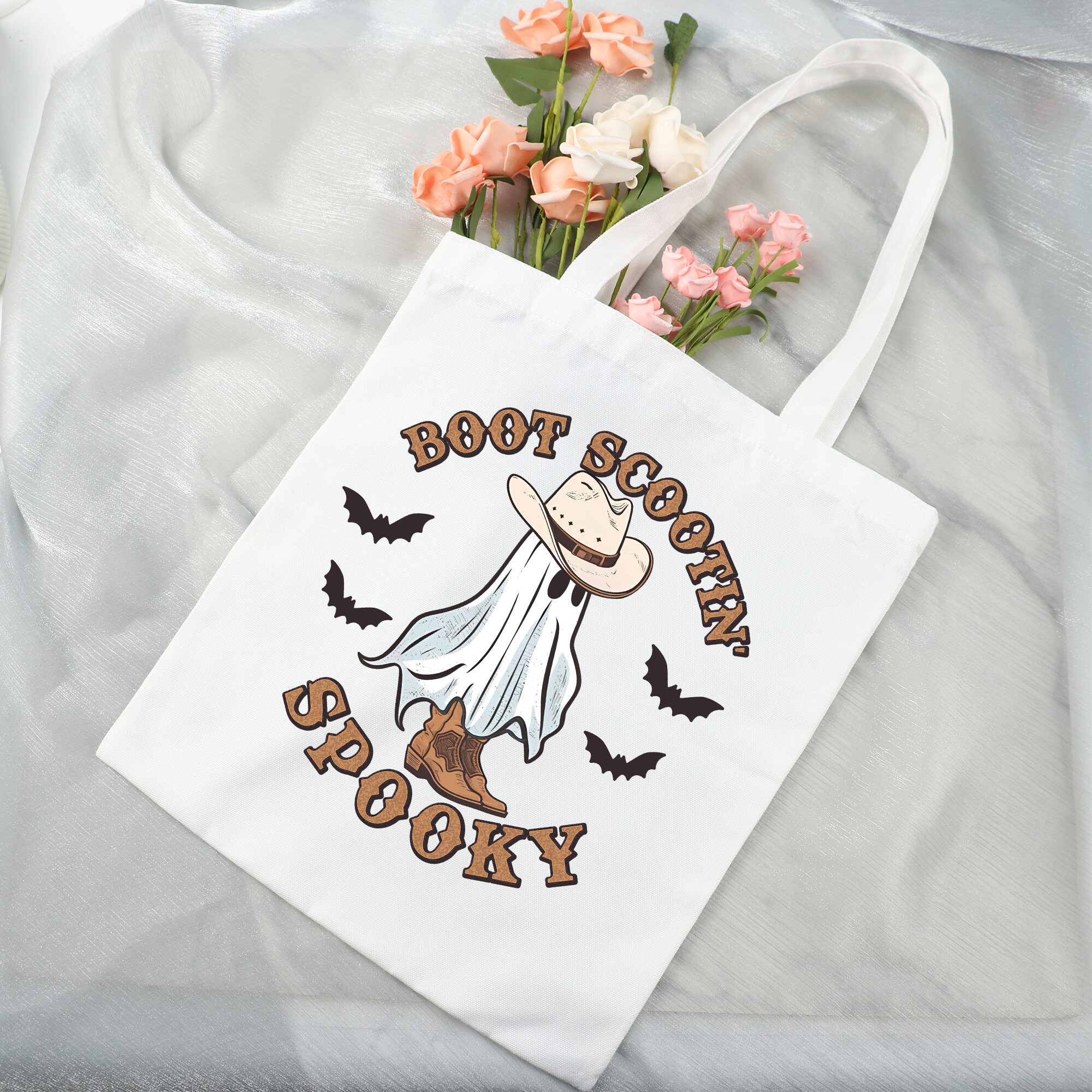 Boot Scootin' Spooky Tote Bag, Cowboy Ghost Tote Bag, Trick Or Treat ...