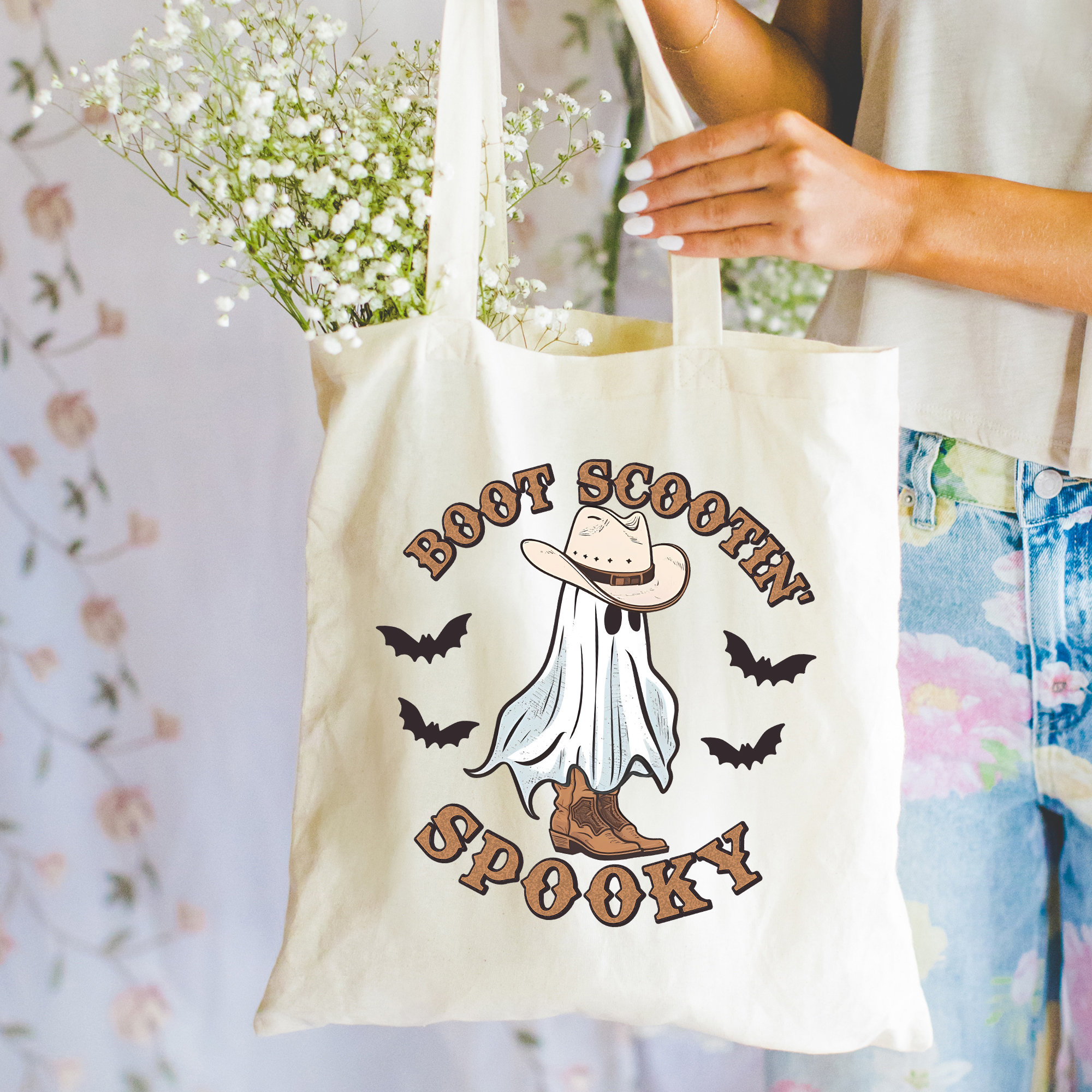 Boot Scootin' Spooky Tote Bag, Cowboy Ghost Tote Bag, Trick Or Treat ...